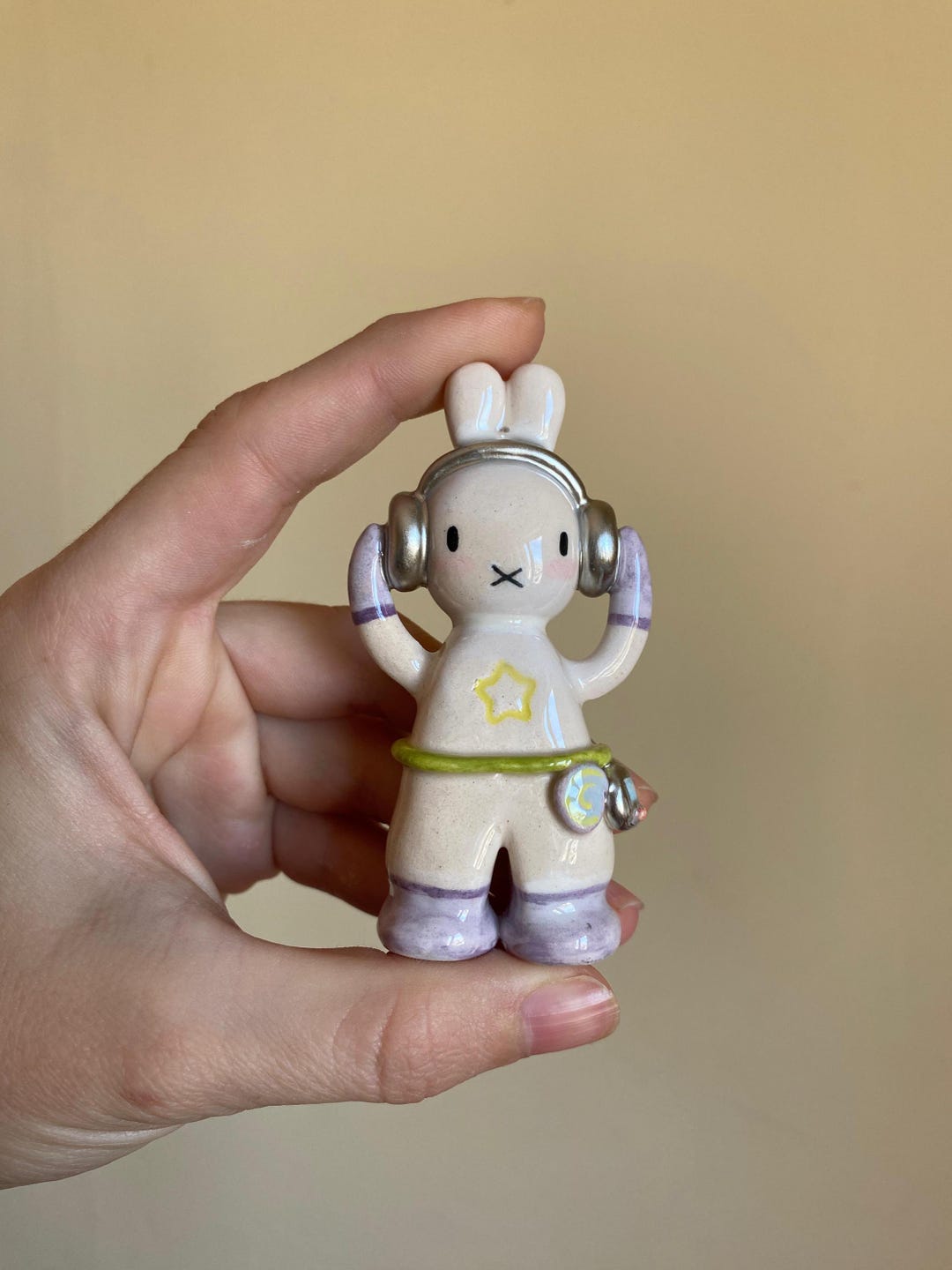 Ceramic Handmade Miffy With Headphones Sculpture,miffy Trinket,unique Figurine - Etsy
