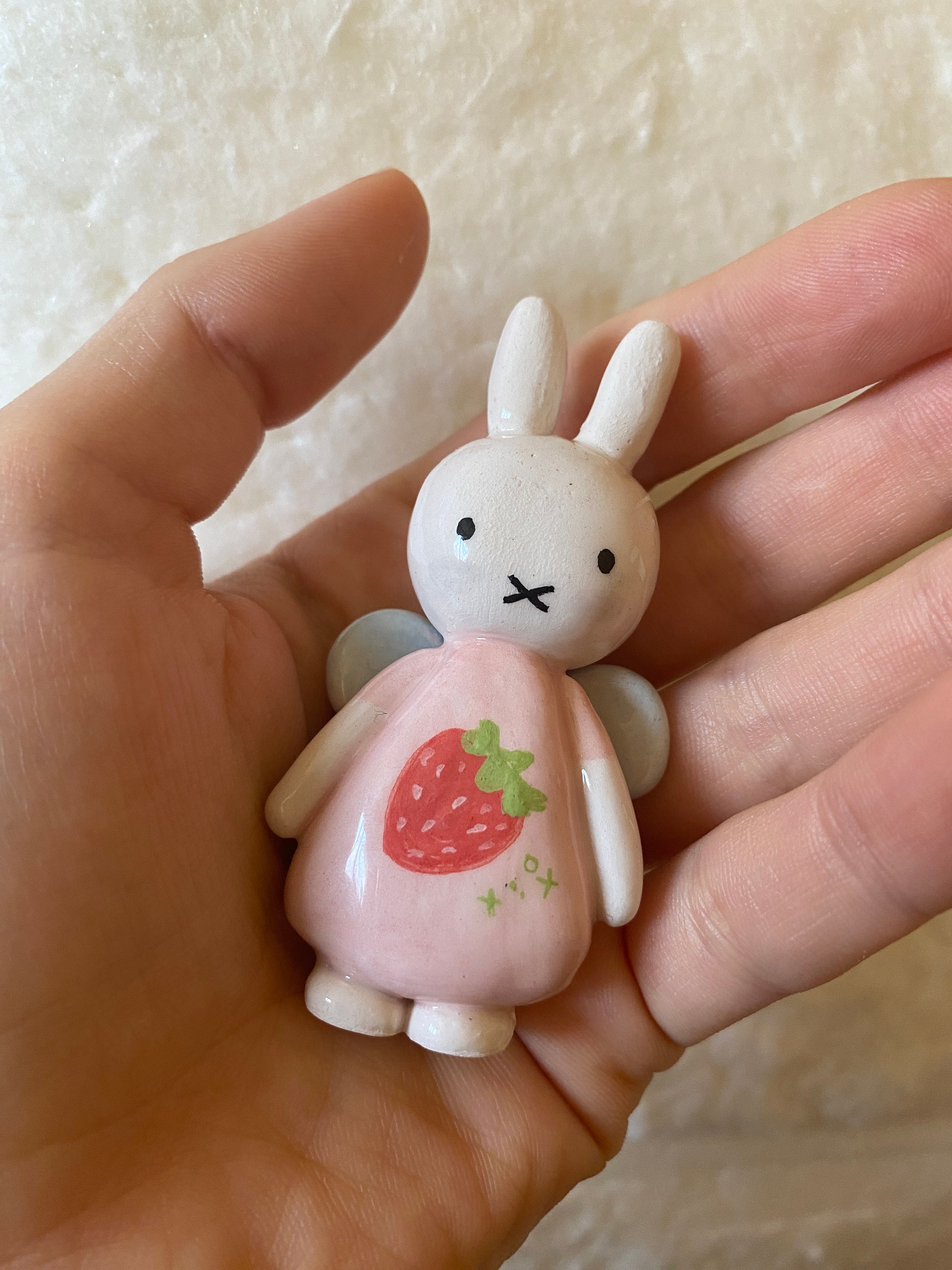 Strawberry Miffy Ceramic Sculpture,miffy Pottery Ceramic,miffy Handmade ...