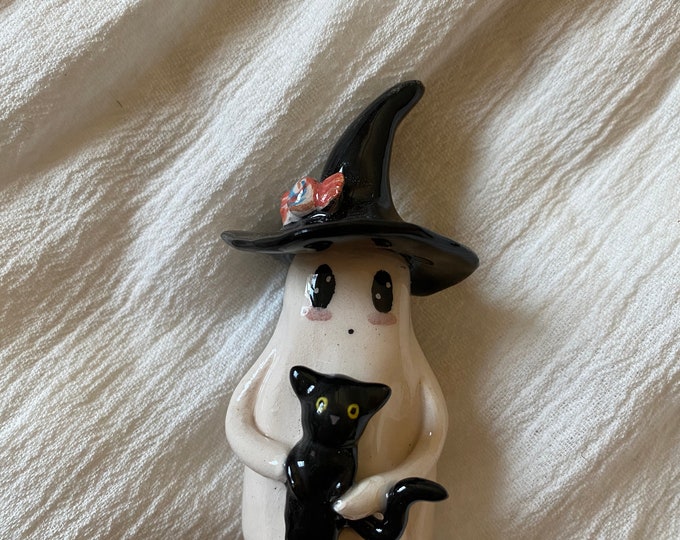 Ghost With Black Cat,ceramic Handmade Gift,halloween Gift Trinket - Etsy