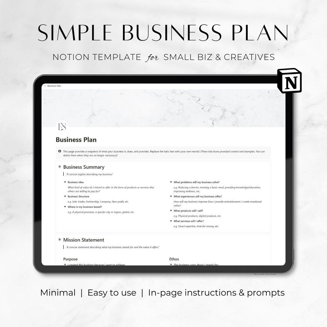 Simple Business Plan ~ Notion Template for Small Businesses & Creatives ...