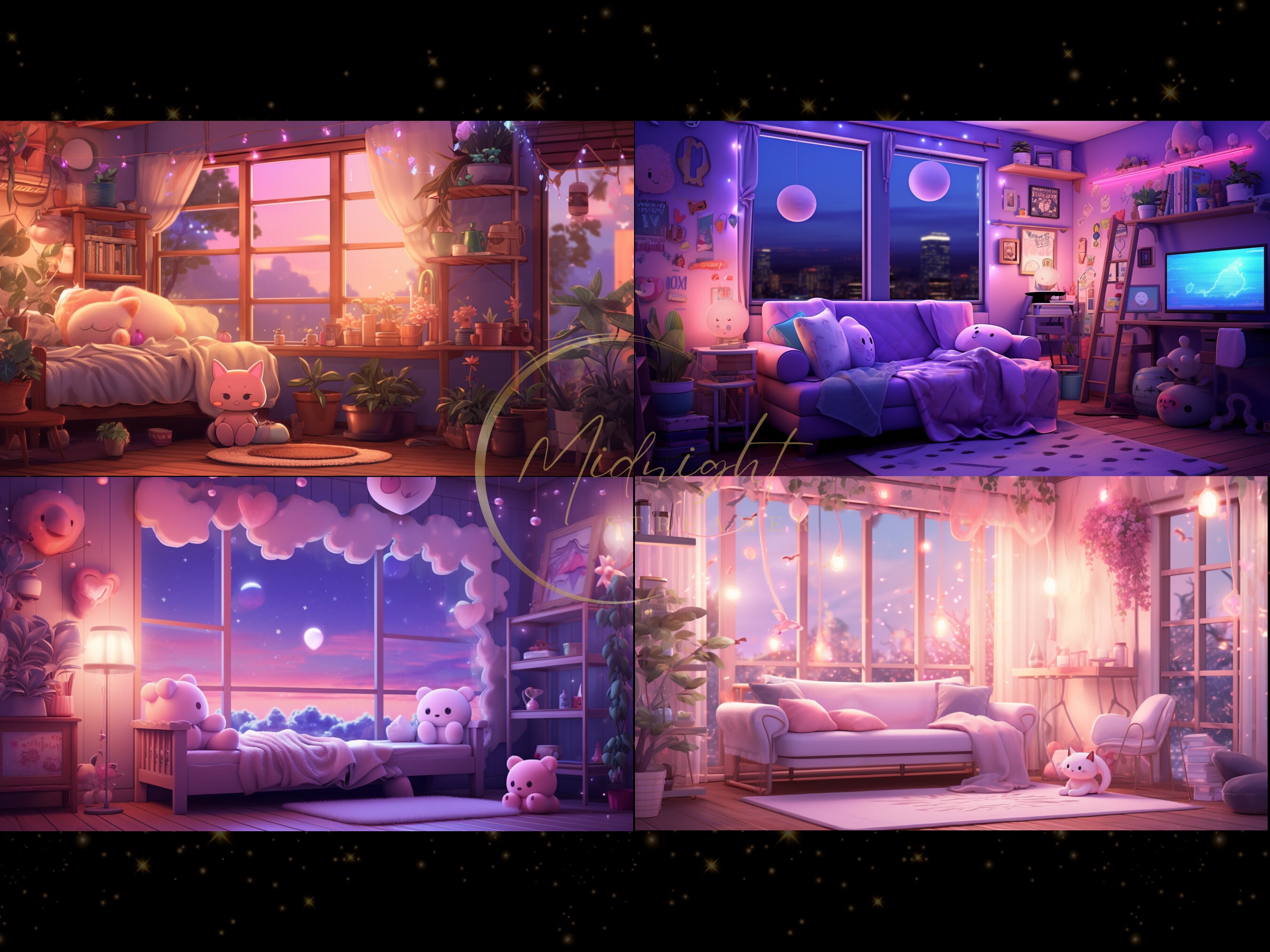 Vtuber Animated Background, Cozy Lofi Ambience Kawaii Room Bundle, Pink ...