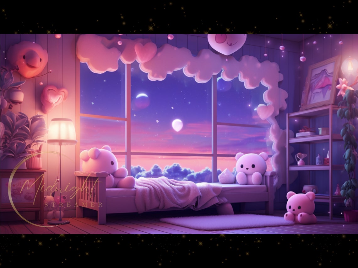 Vtuber Animated Background, Cozy Lofi Ambience Kawaii Room Scene, Pink ...