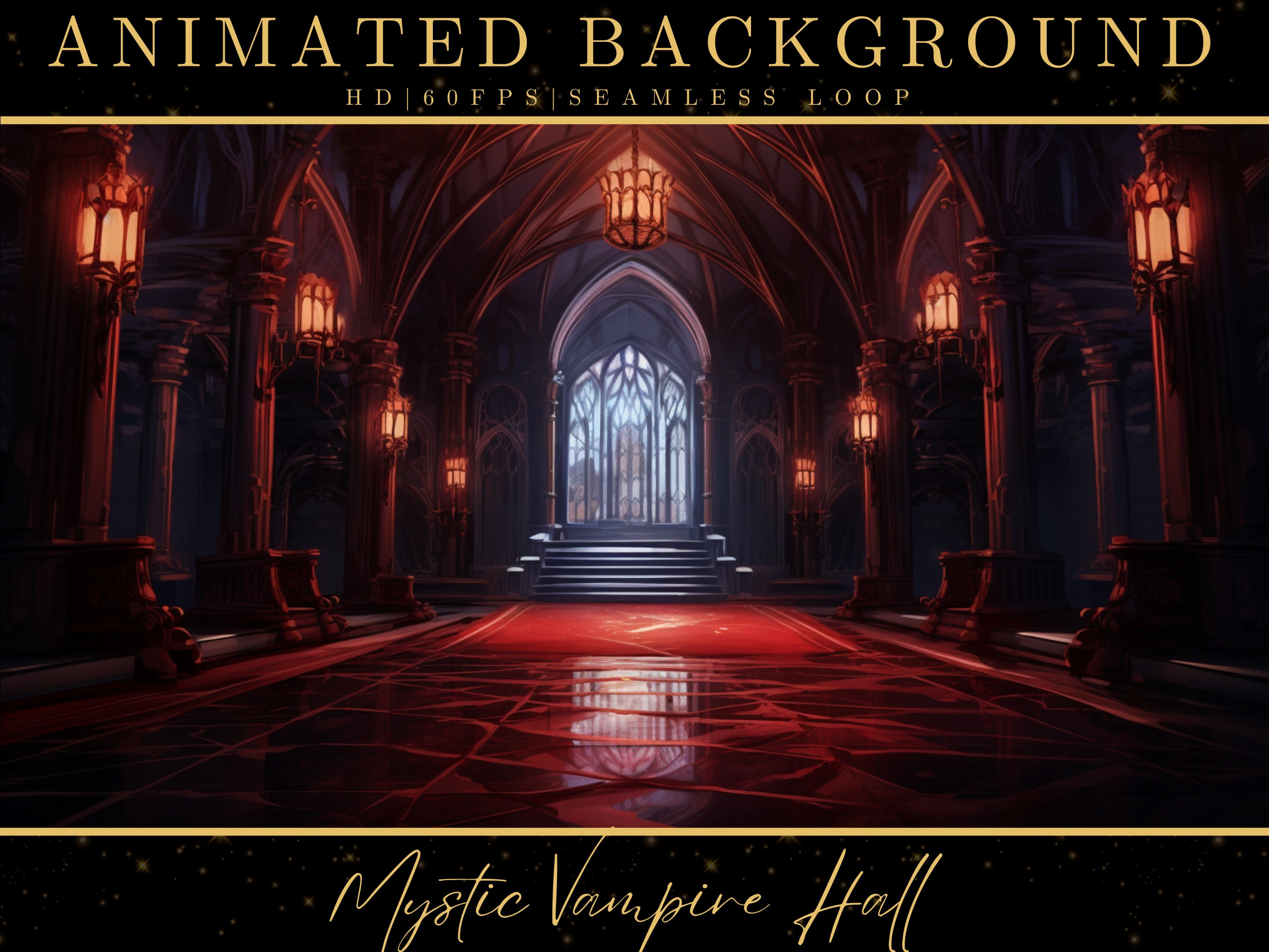 Fondo animado de Vtuber, escena de Mystic Vampire Hall, superposición ...