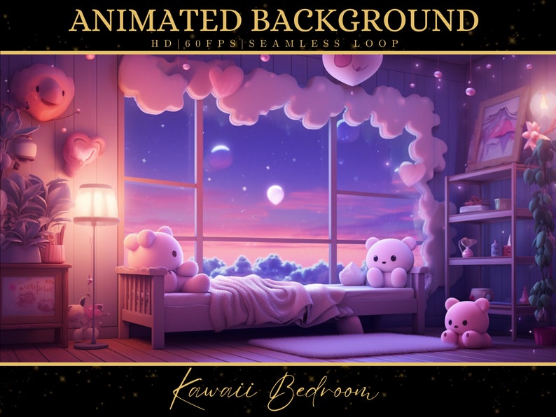 Fondo animado de Vtuber, acogedor dormitorio Kawaii con ambiente Lofi ...