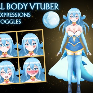 Vtuber Model for Commercial Use, Live2d Vtuber Water Element, Premade ...