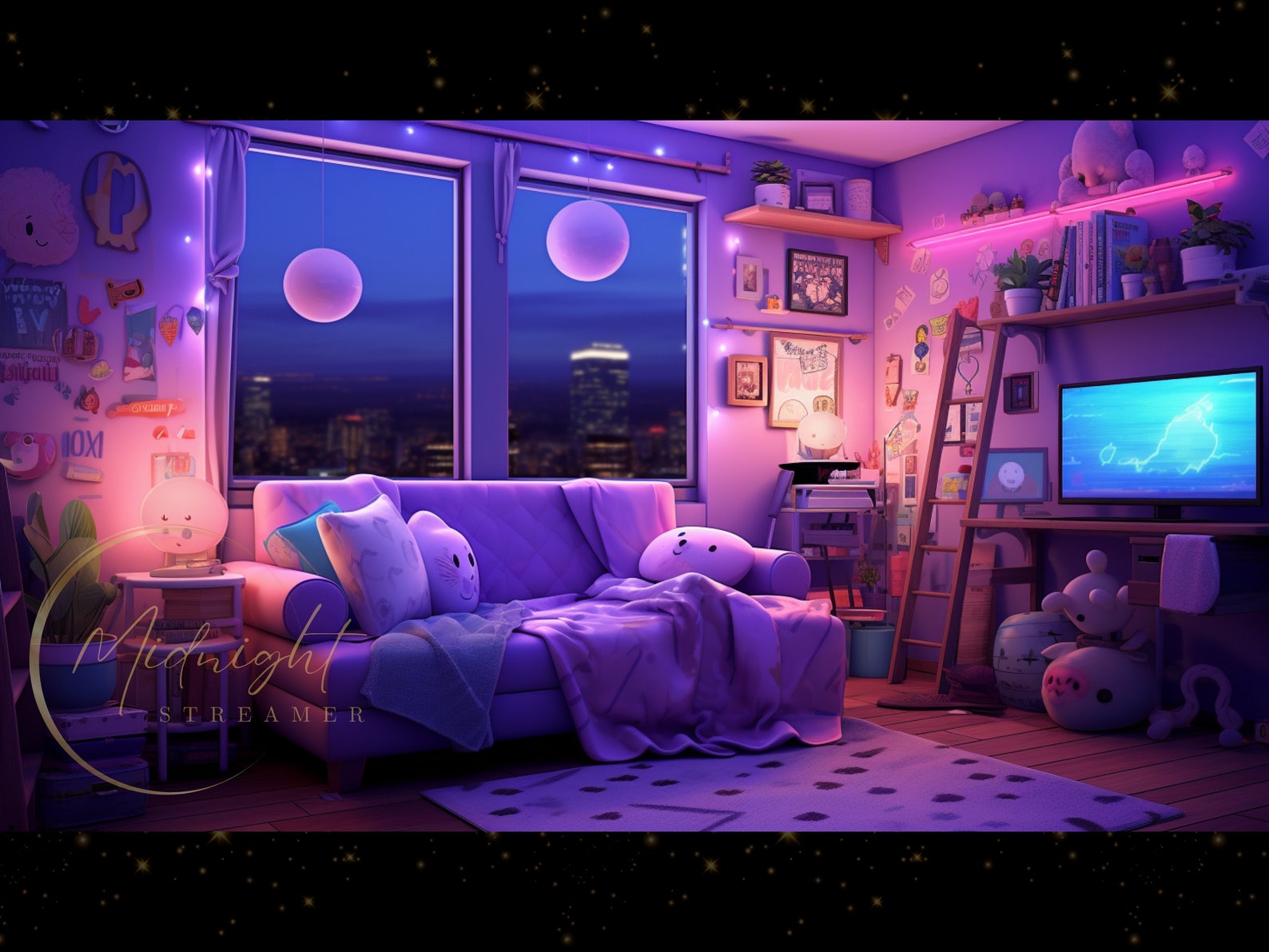 Vtuber Animated Background, Cozy Lofi Ambience Kawaii Room Scene, Pink ...