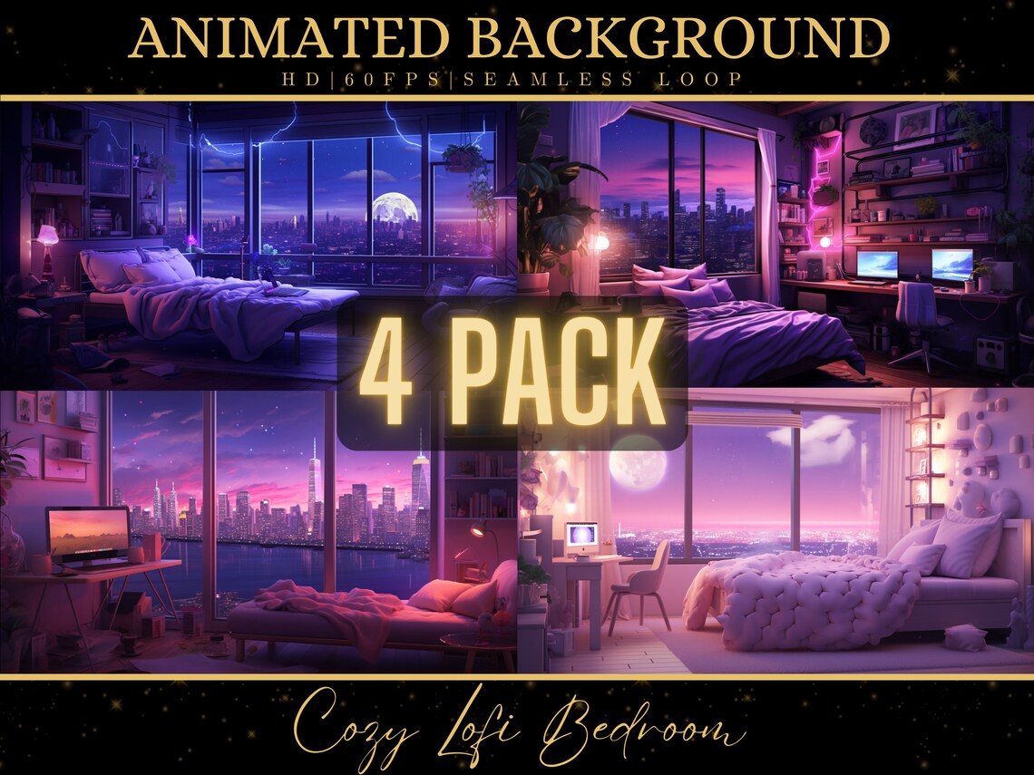 Vtuber Animated Background, Cozy Lofi Bedroom, Pink Twitch Fantasy ...