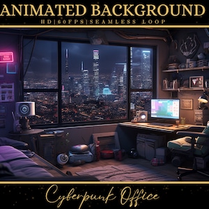 Vtuber Animated Background, Cozy Lofi Ambience Cyberpunk Office Room ...