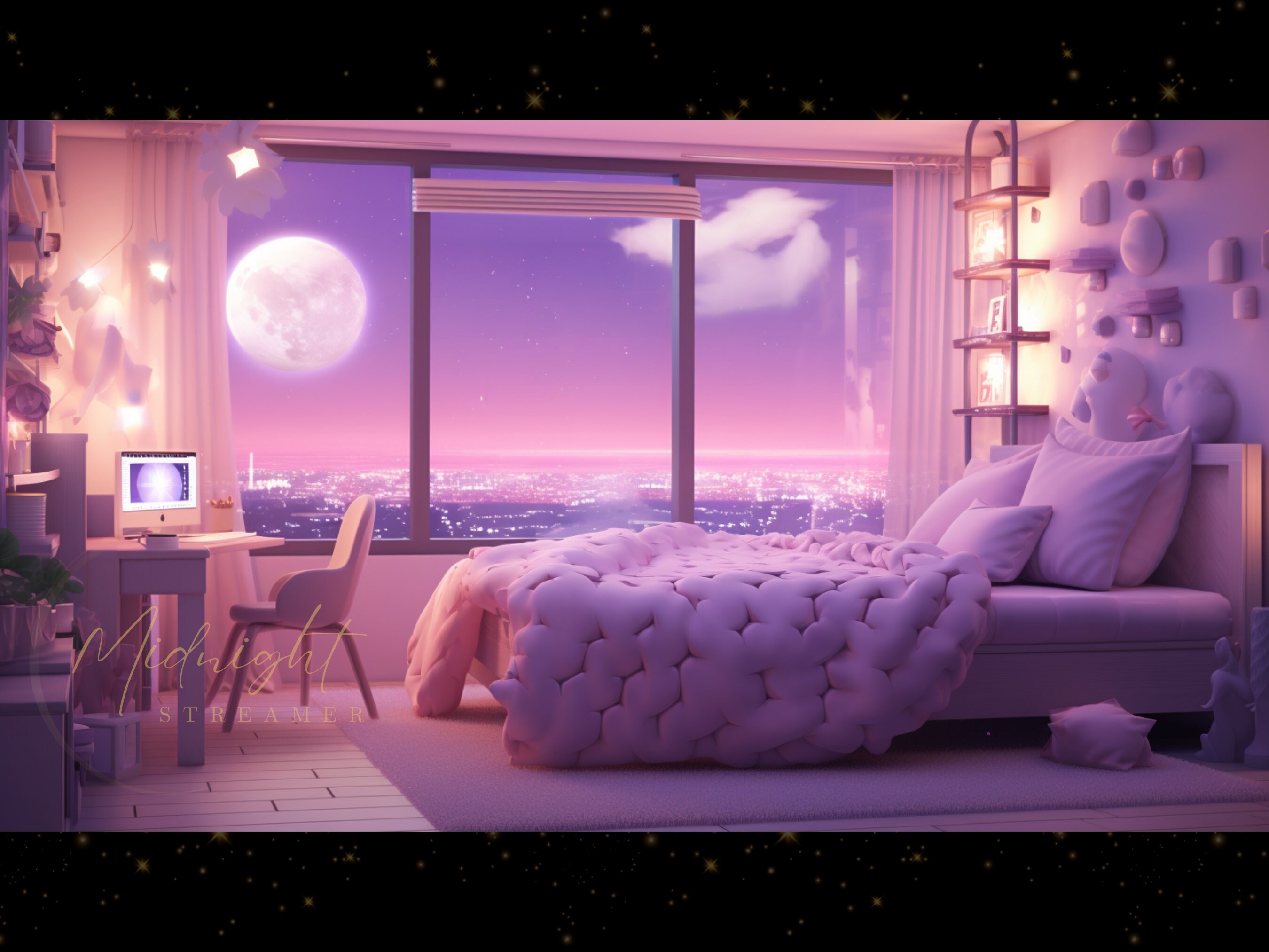 Vtuber Animated Background, Cozy Lofi Bedroom, Pink Twitch Fantasy ...
