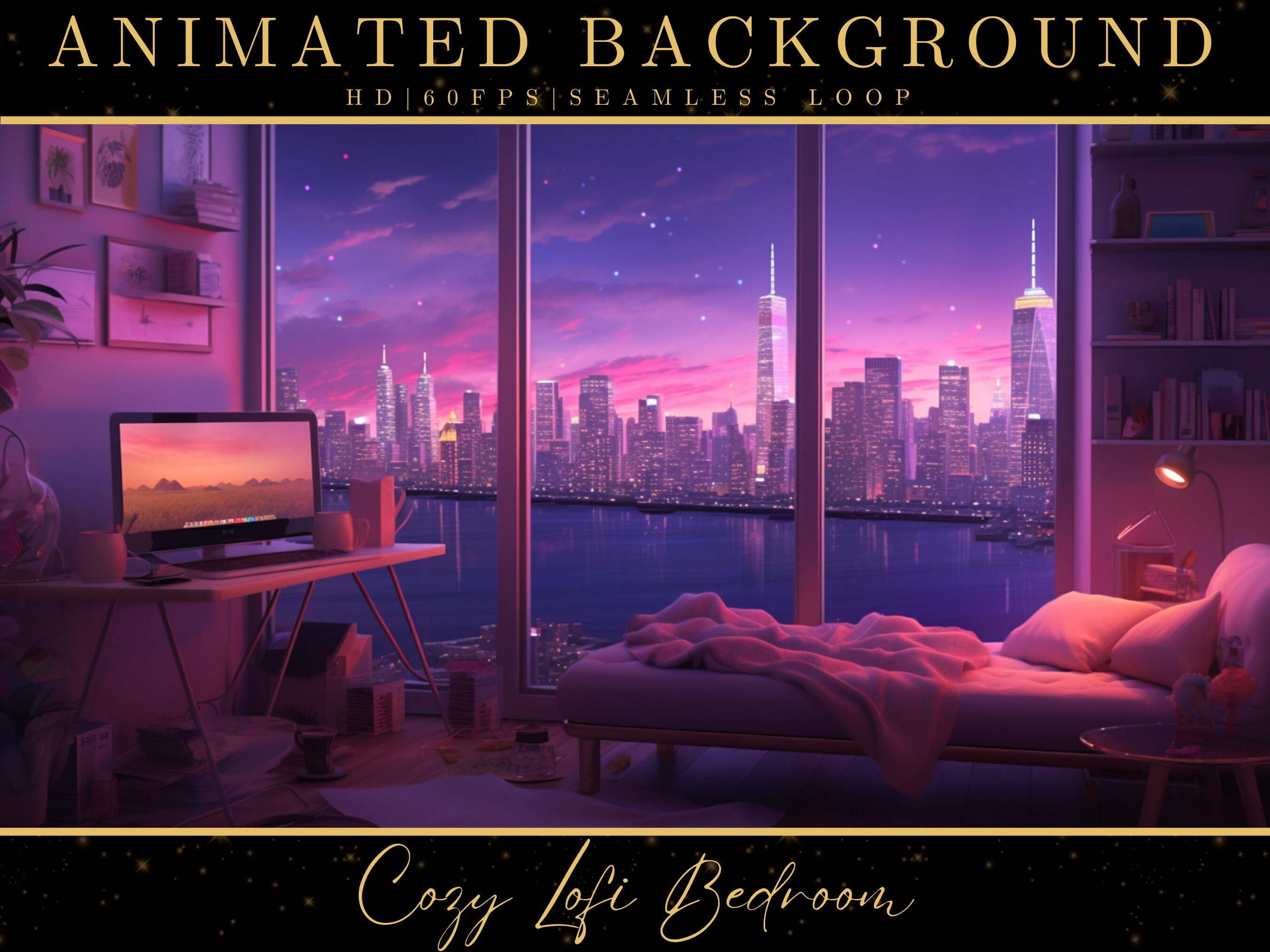 Vtuber Animated Background, Cozy Lofi Bedroom, Pink Twitch Fantasy ...