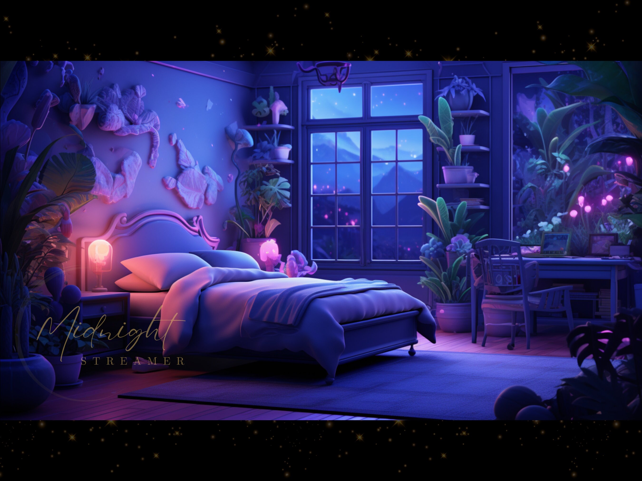 Fundo animado Vtuber, cena aconchegante do quarto da planta Lofi ...