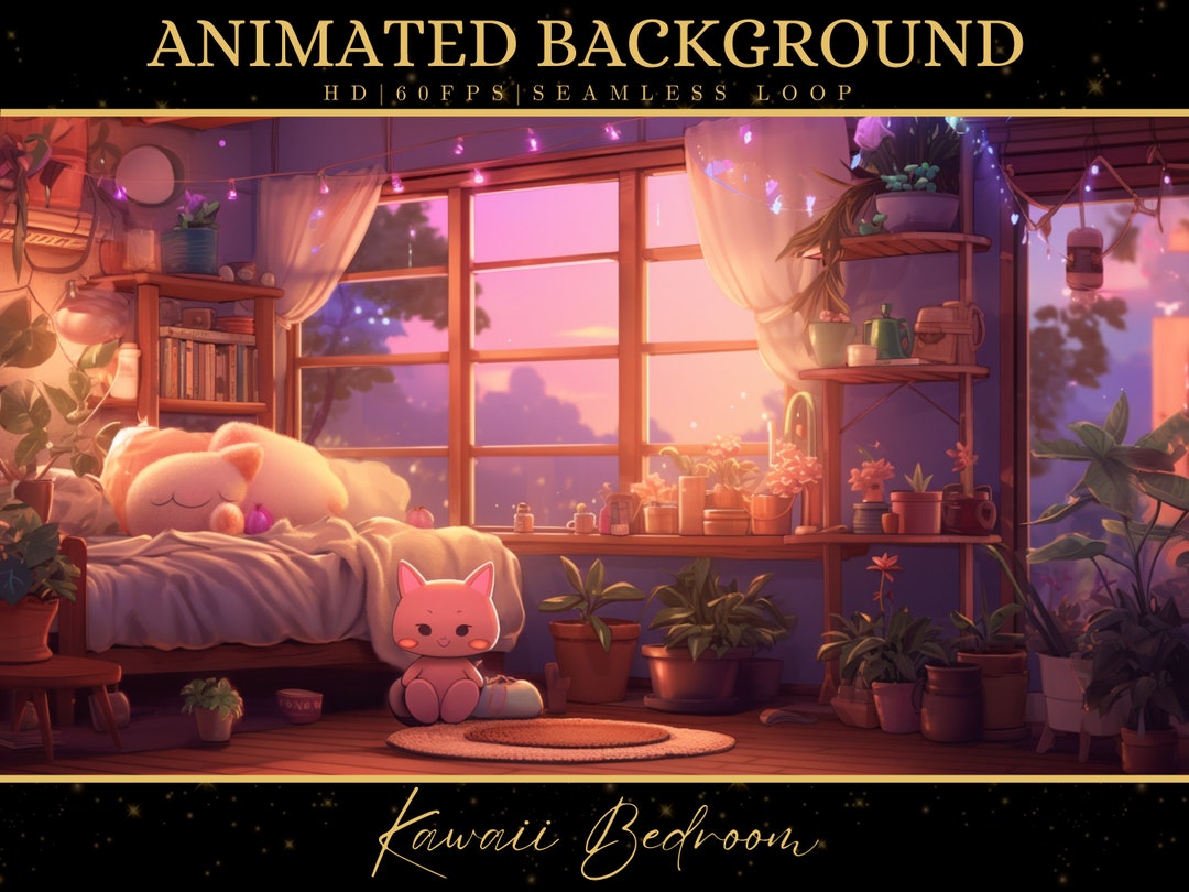 Vtuber Animated Background, Cozy Lofi Ambience Kawaii Bedroom, Pink ...