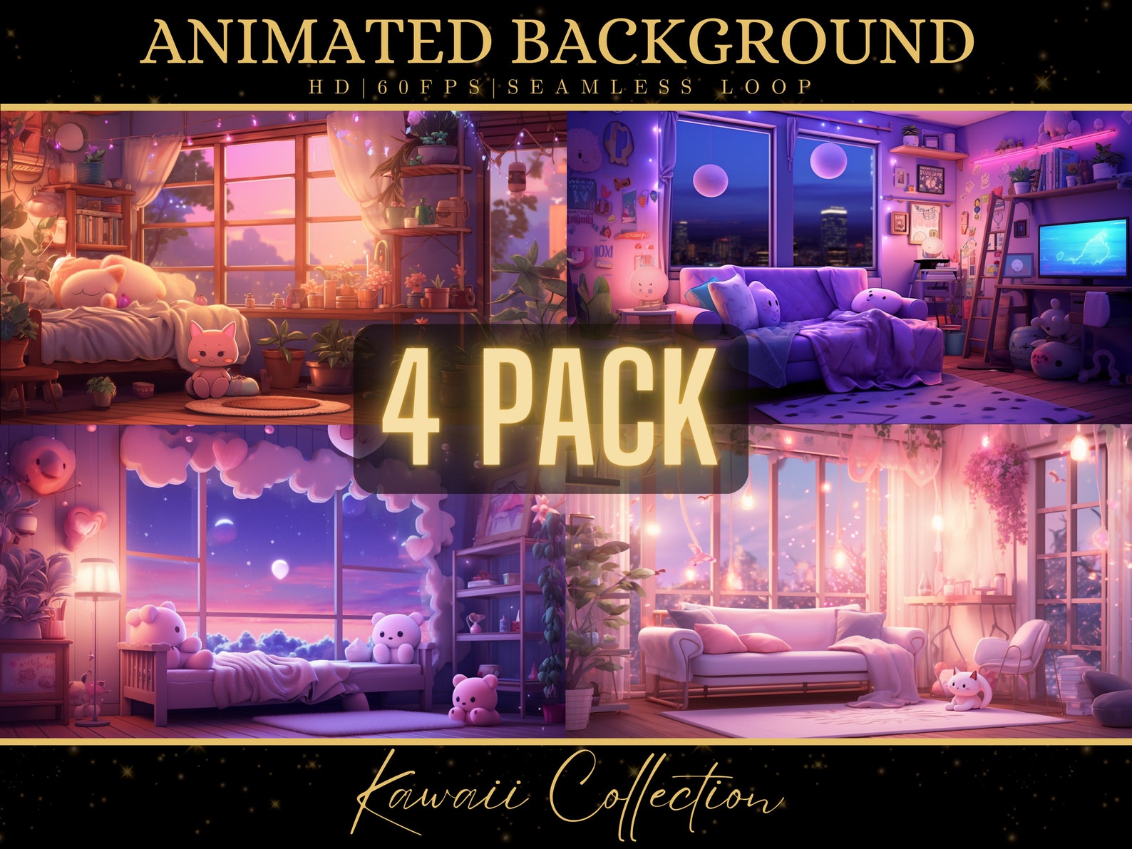 Vtuber Animated Background, Cozy Lofi Ambience Kawaii Room Scene, Pink ...