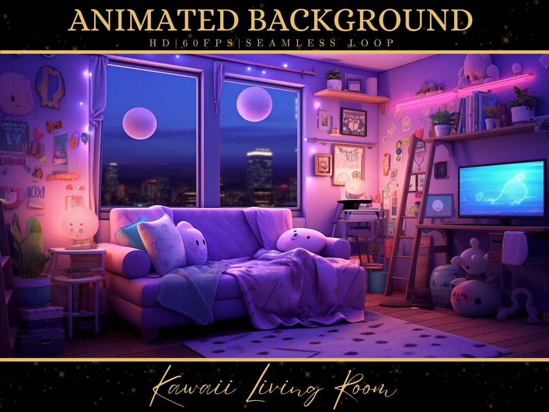 Vtuber Animated Background, Cozy Lofi Ambience Kawaii Living Room, Pink ...