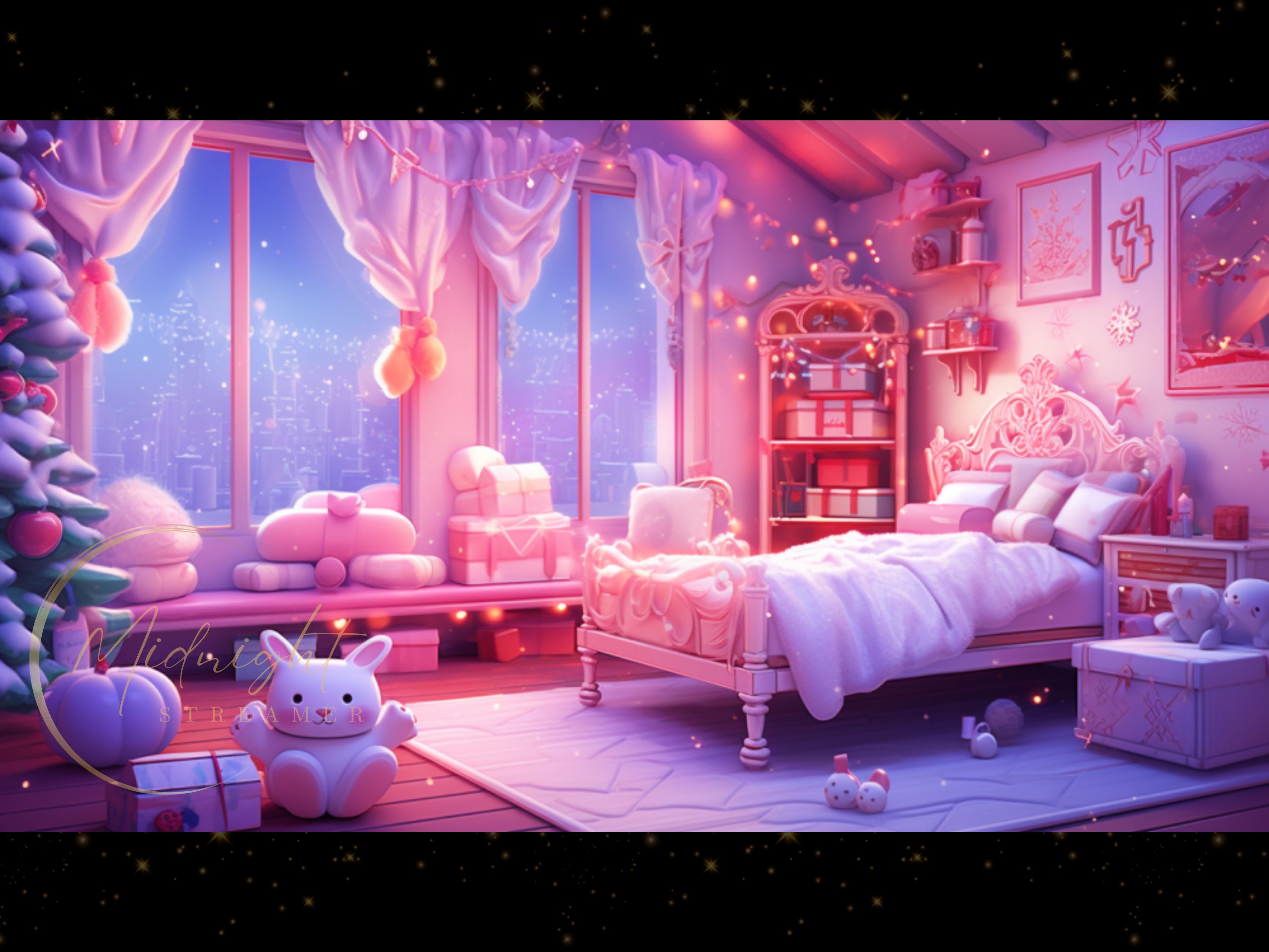 Vtuber Animated Background, Cozy Lofi Ambience Kawaii Christmas Bedroom ...