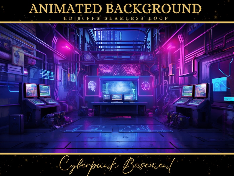 Vtuber Animated Background, Cozy Lofi Ambience Cyberpunk Basement, Blue ...
