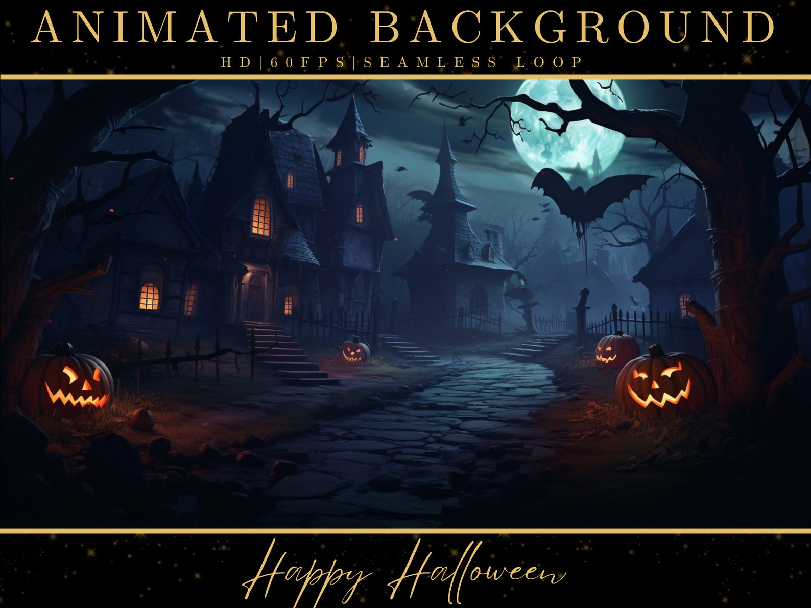Vtuber Animated Background, Cozy Lofi Ambience Halloween Scene, Black ...
