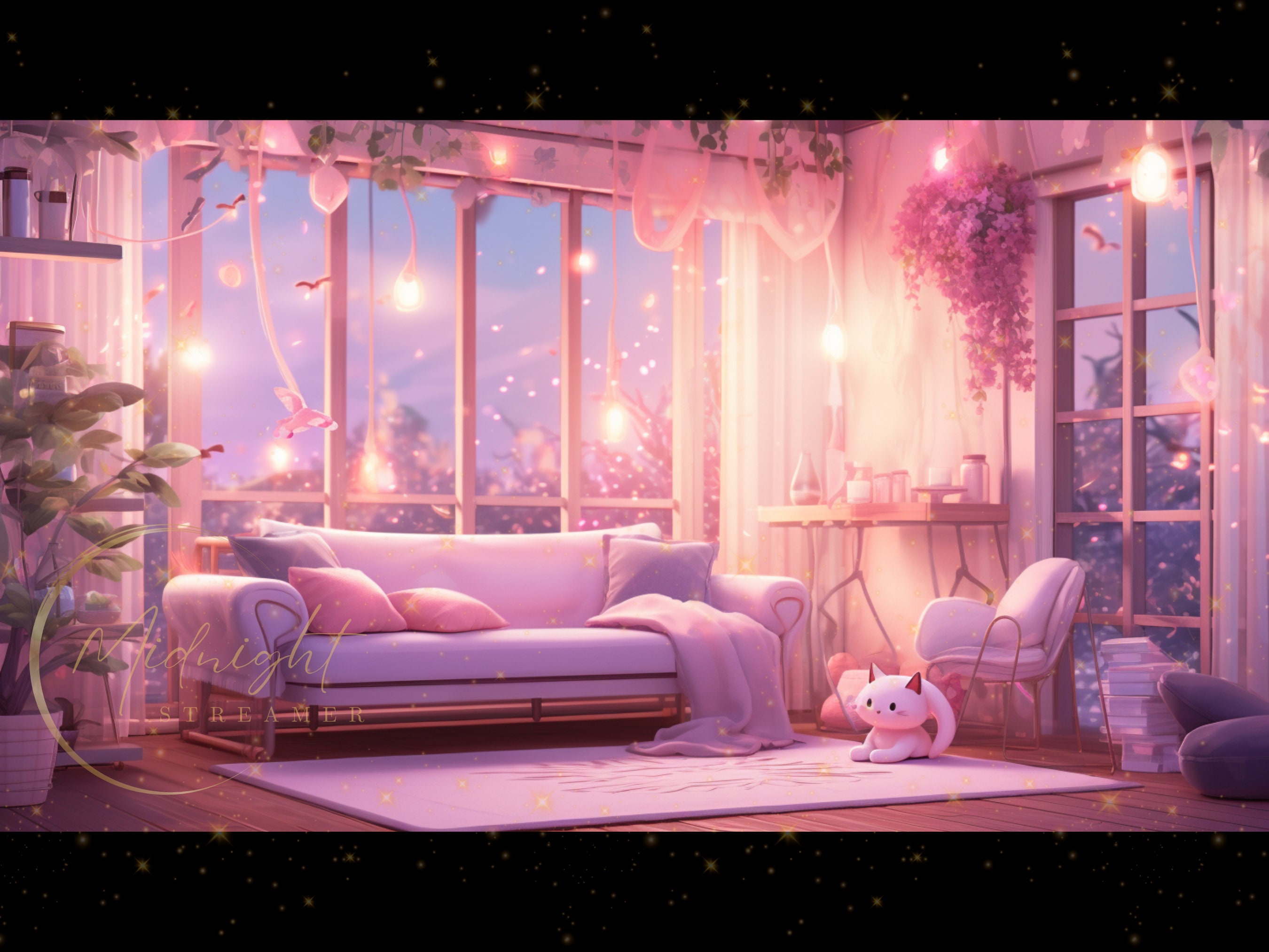 Vtuber Animated Background, Cozy Lofi Ambience Kawaii Room Scene, Pink ...