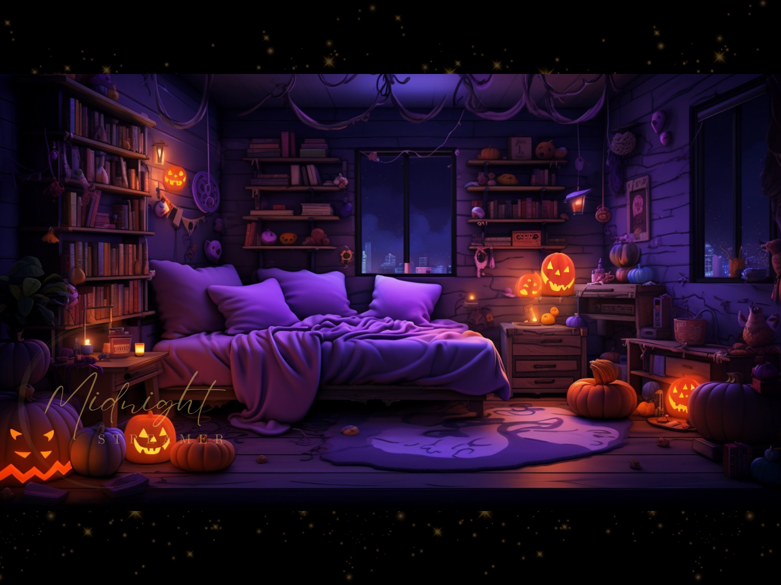 Vtuber Animated Background, Cozy Lofi Ambience Halloween Scene, Orange ...