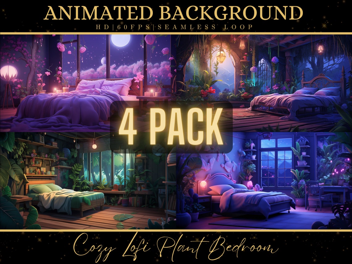 Vtuber Animated Background, Cozy Lofi Plant Bedroom Scene, Twitch ...