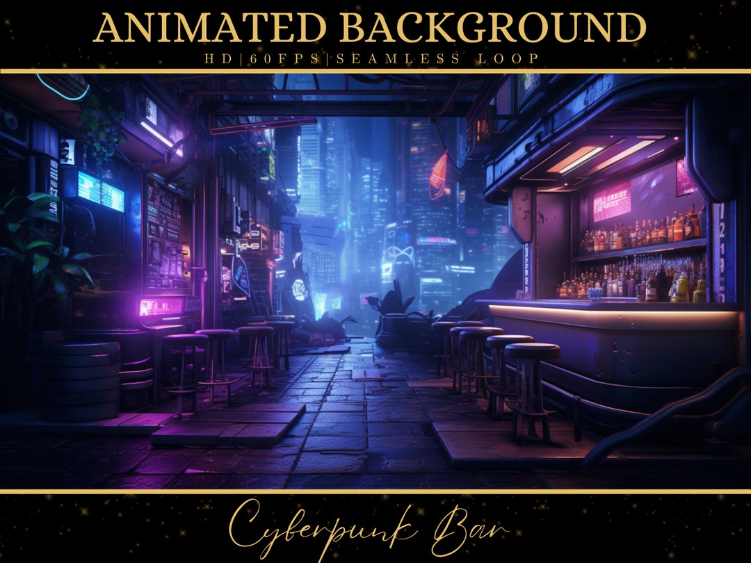Vtuber Animated Background, Cozy Lofi Ambience Cyberpunk Bar, Blue ...