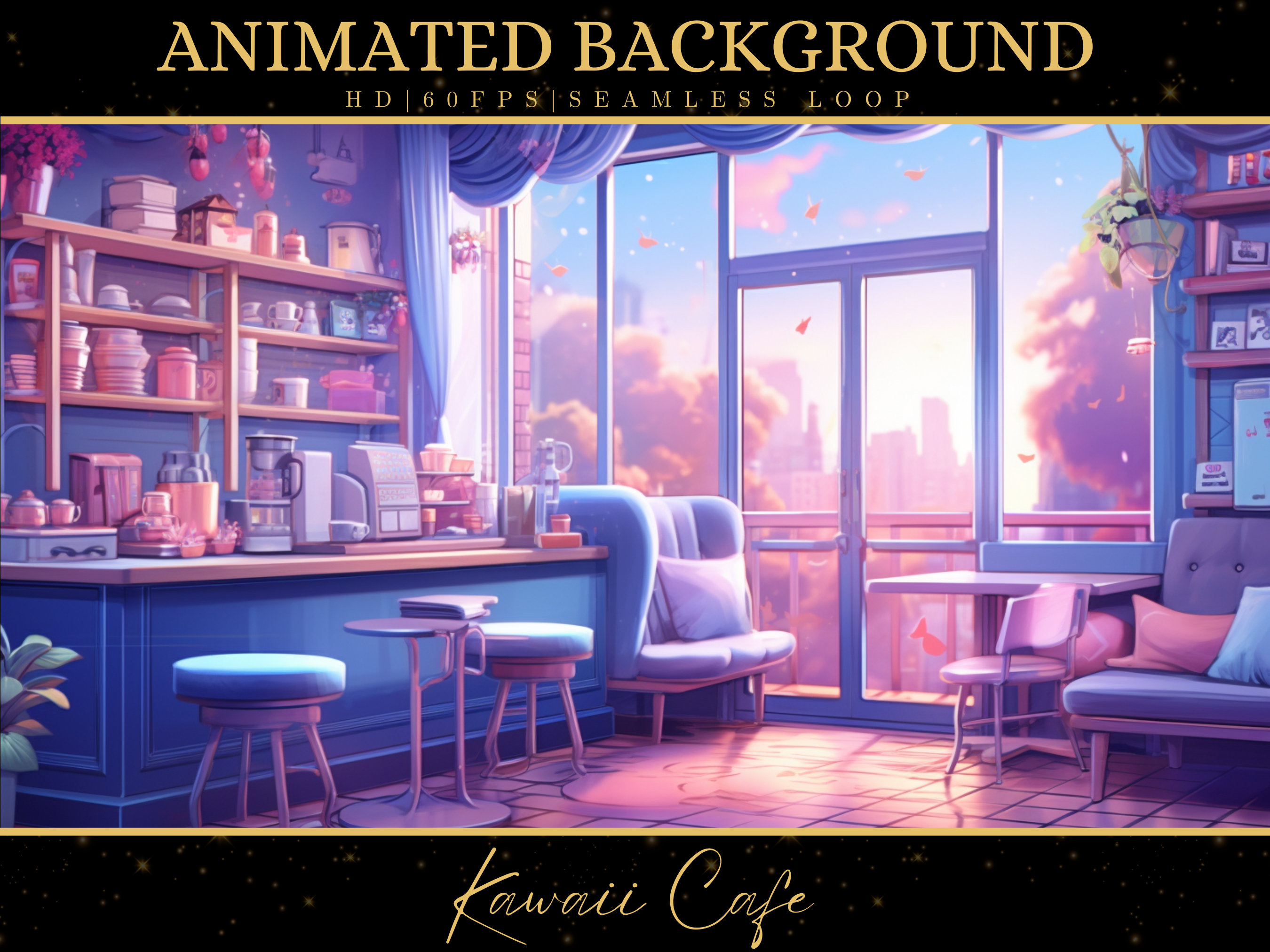 Vtuber Animated Background, Cozy Lofi Ambience Kawaii Cafe Scene, Pink ...