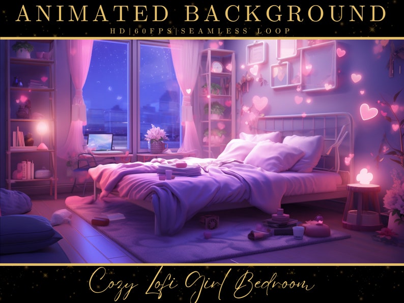Vtuber Animated Background, Cozy Lofi Bedroom, Pink Twitch Fantasy ...