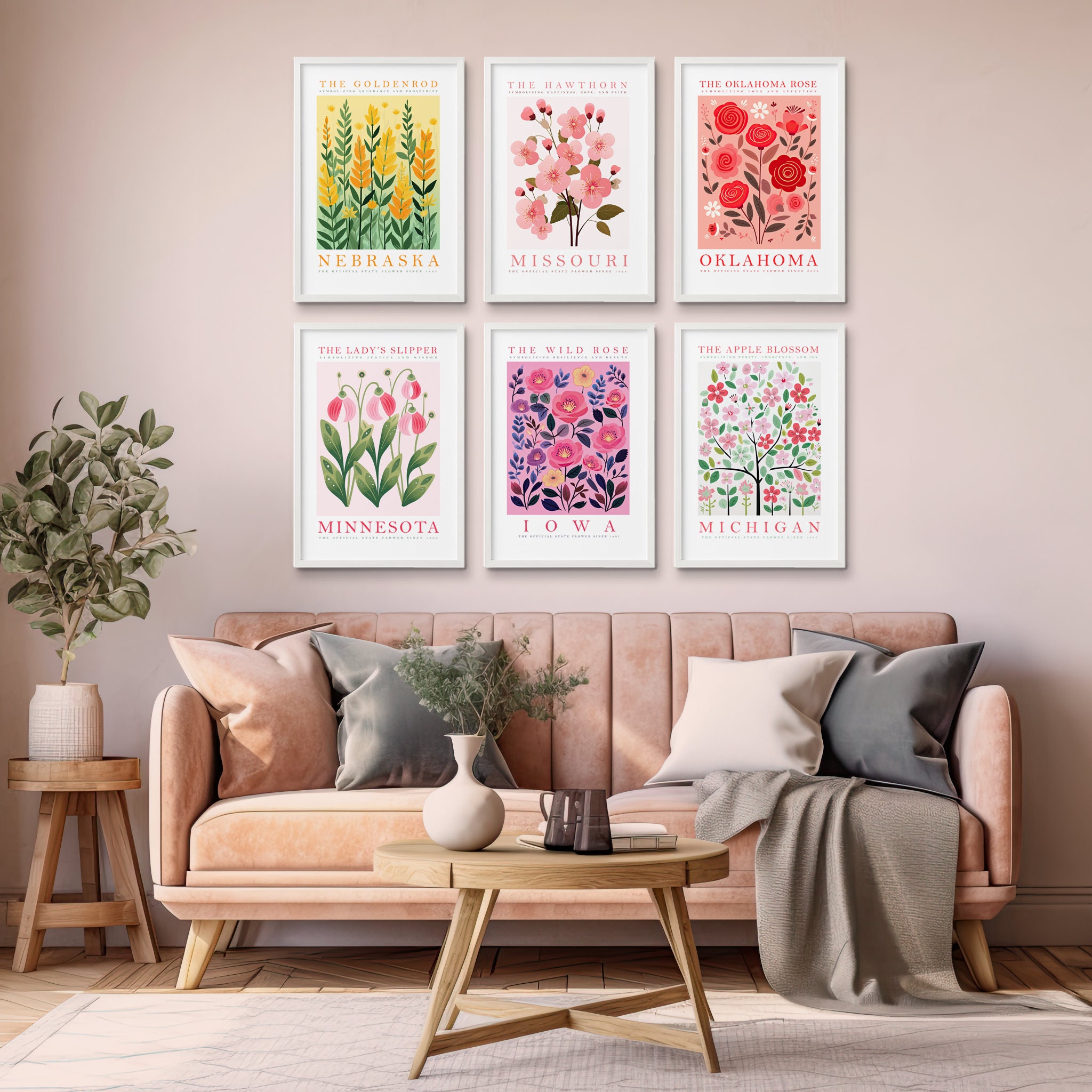 State Flower Gallery Wall Set, Midwest States, Flower Prints, Trendy ...