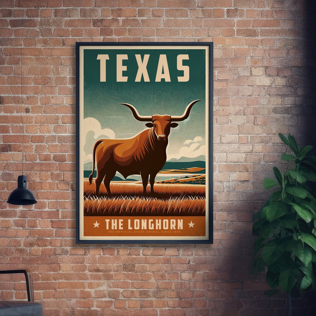 Texas State Animal | Vintage Prints | Longhorn | Print at Home | Wall ...