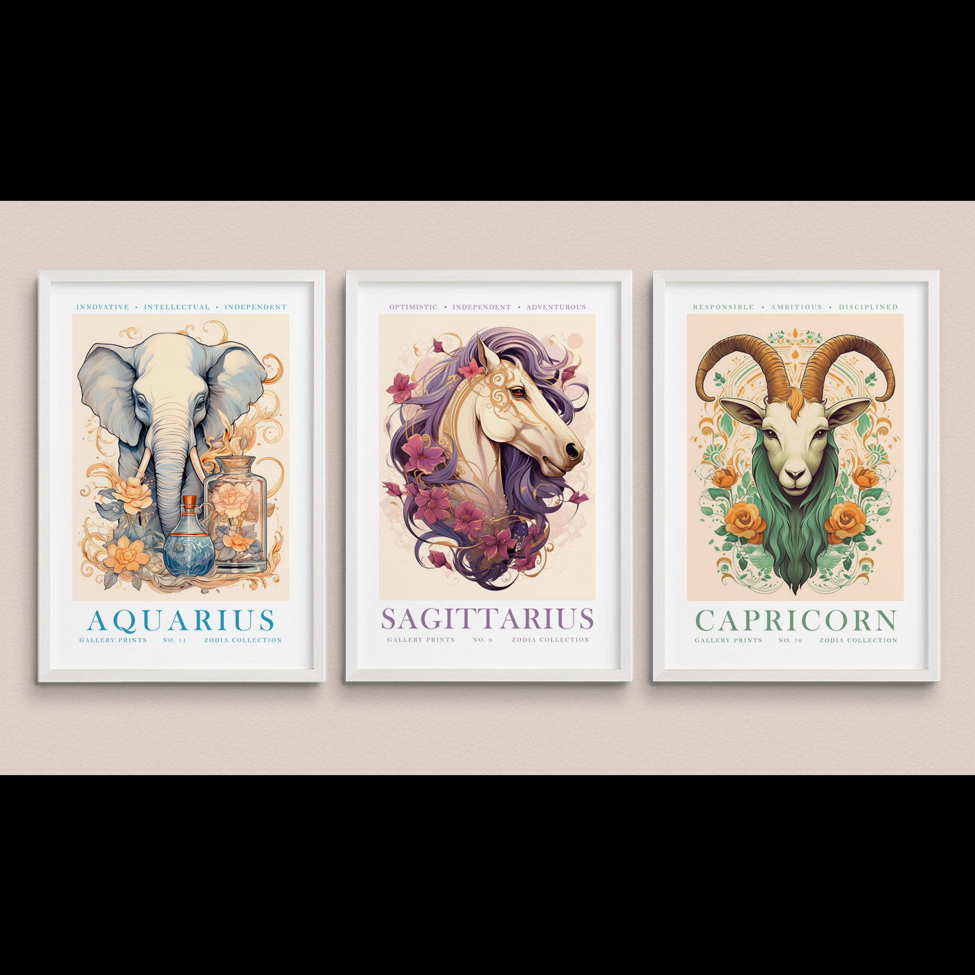12 Signs of the Zodiac Gallery Wall Set, All 12 Horoscopes Bundle ...