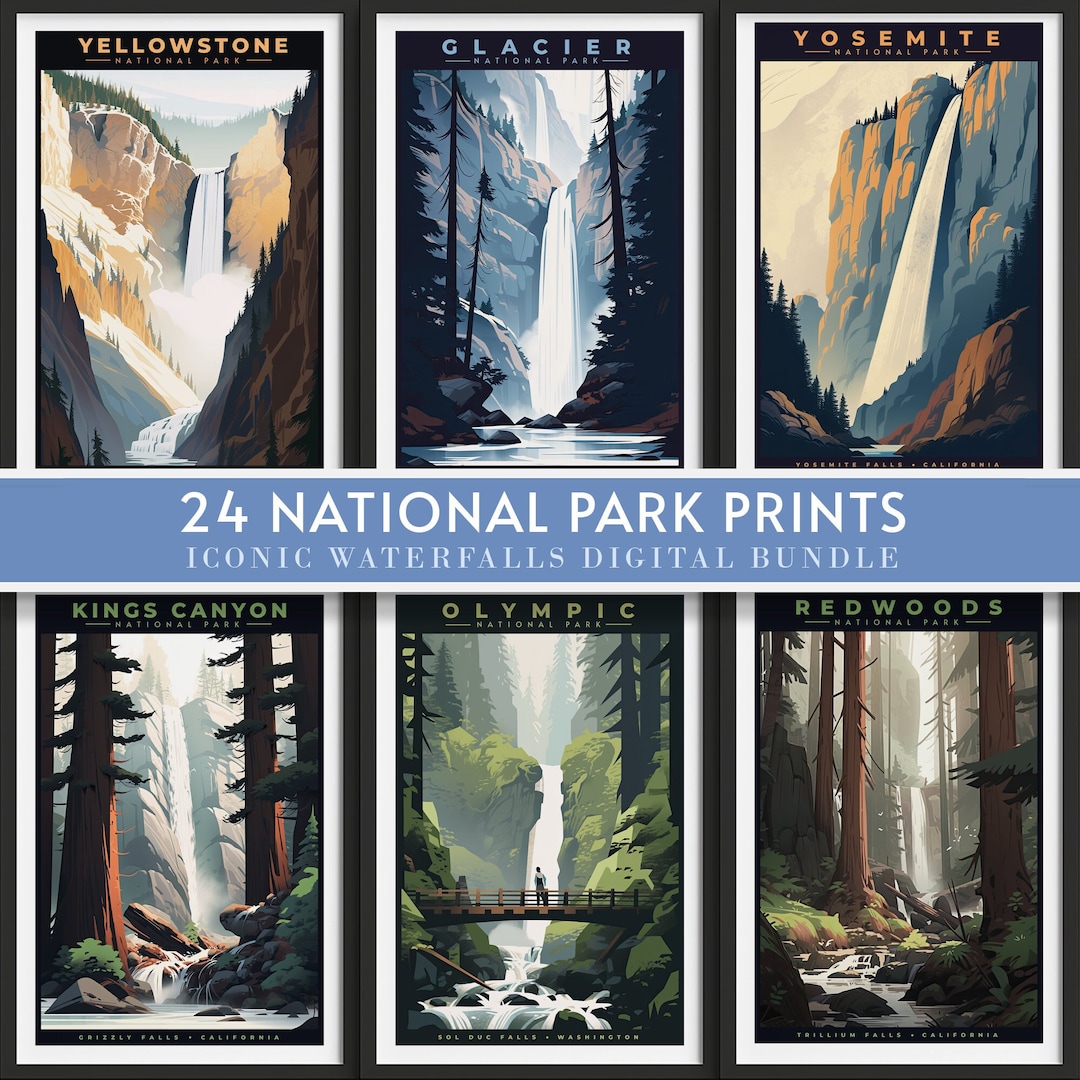 24 National Park Prints Bundle | Iconic Waterfalls | Posters | Print at ...