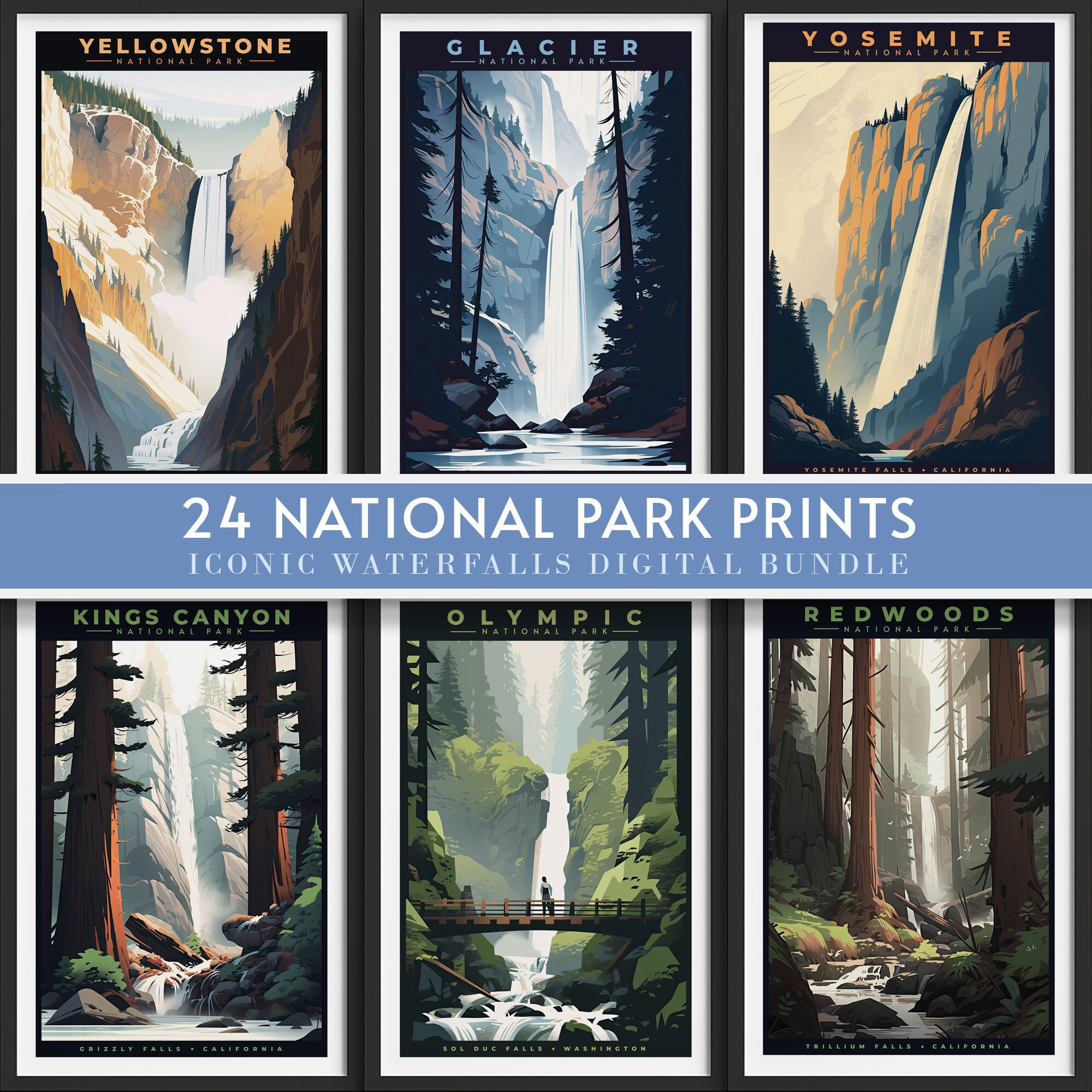 24 National Park Prints Bundle | Iconic Waterfalls | Posters | Print at ...