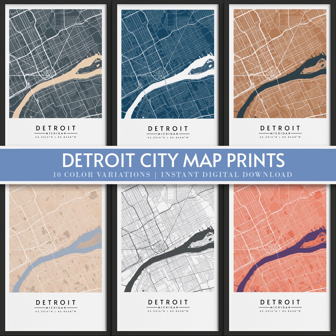 Detroit City Map | 10 Color Variations | City Map Prints | Instant ...