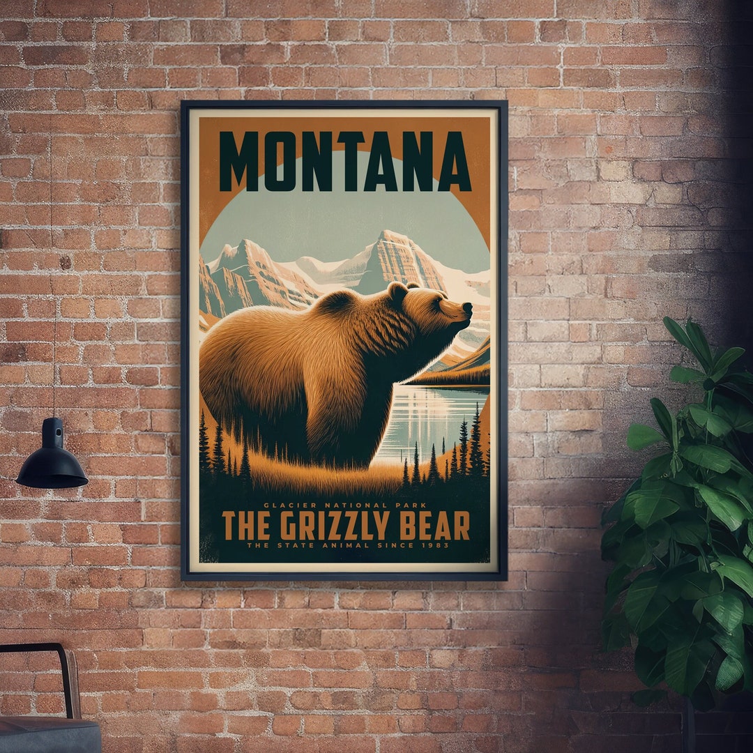 Montana State Animal | Vintage Prints | Grizzly Bear | Print at Home ...