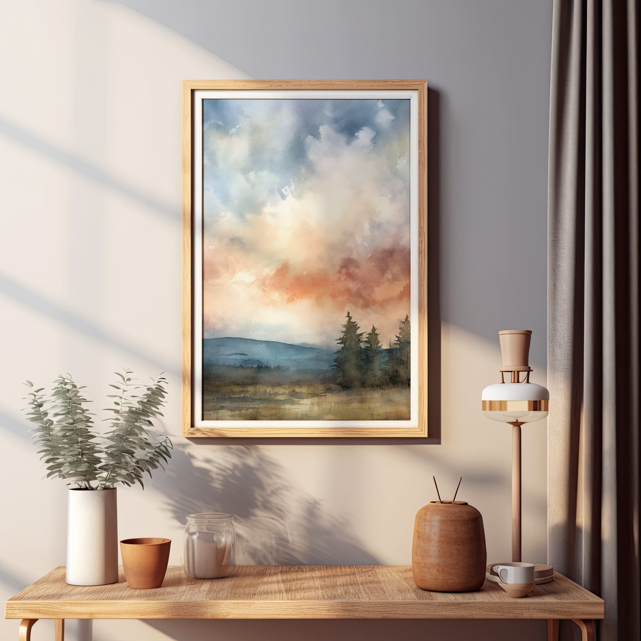 Printable Watercolor Skyscape Artwork, Skyscape, Instant Digital ...