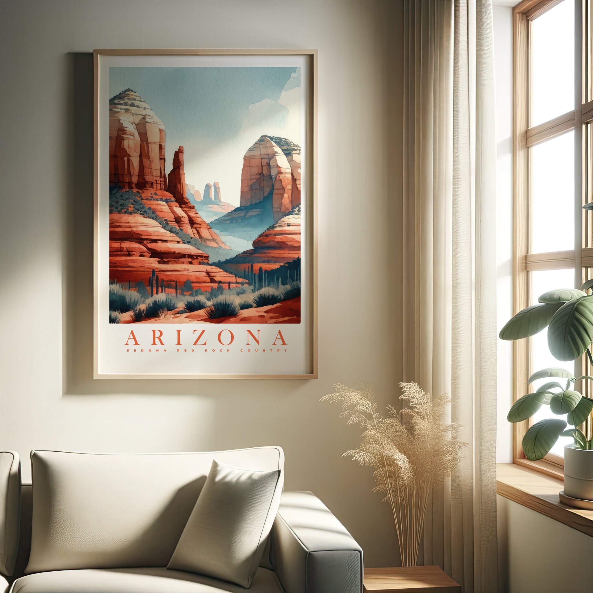 Arizona Watercolor Print Sedona Red Rocks 50 US States Collection Wall ...