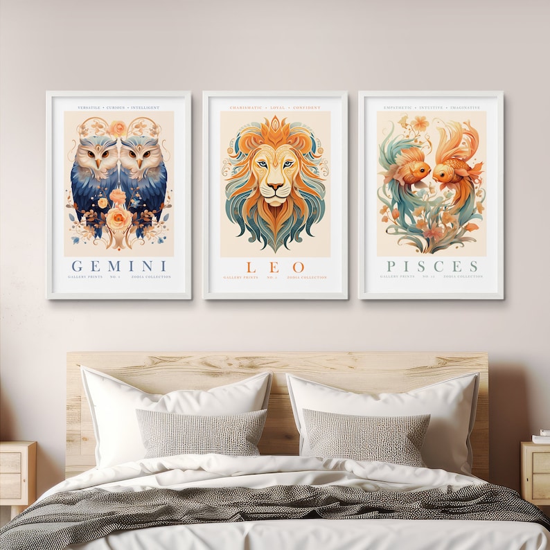 12 Signs of the Zodiac Gallery Wall Set, All 12 Horoscopes Bundle ...