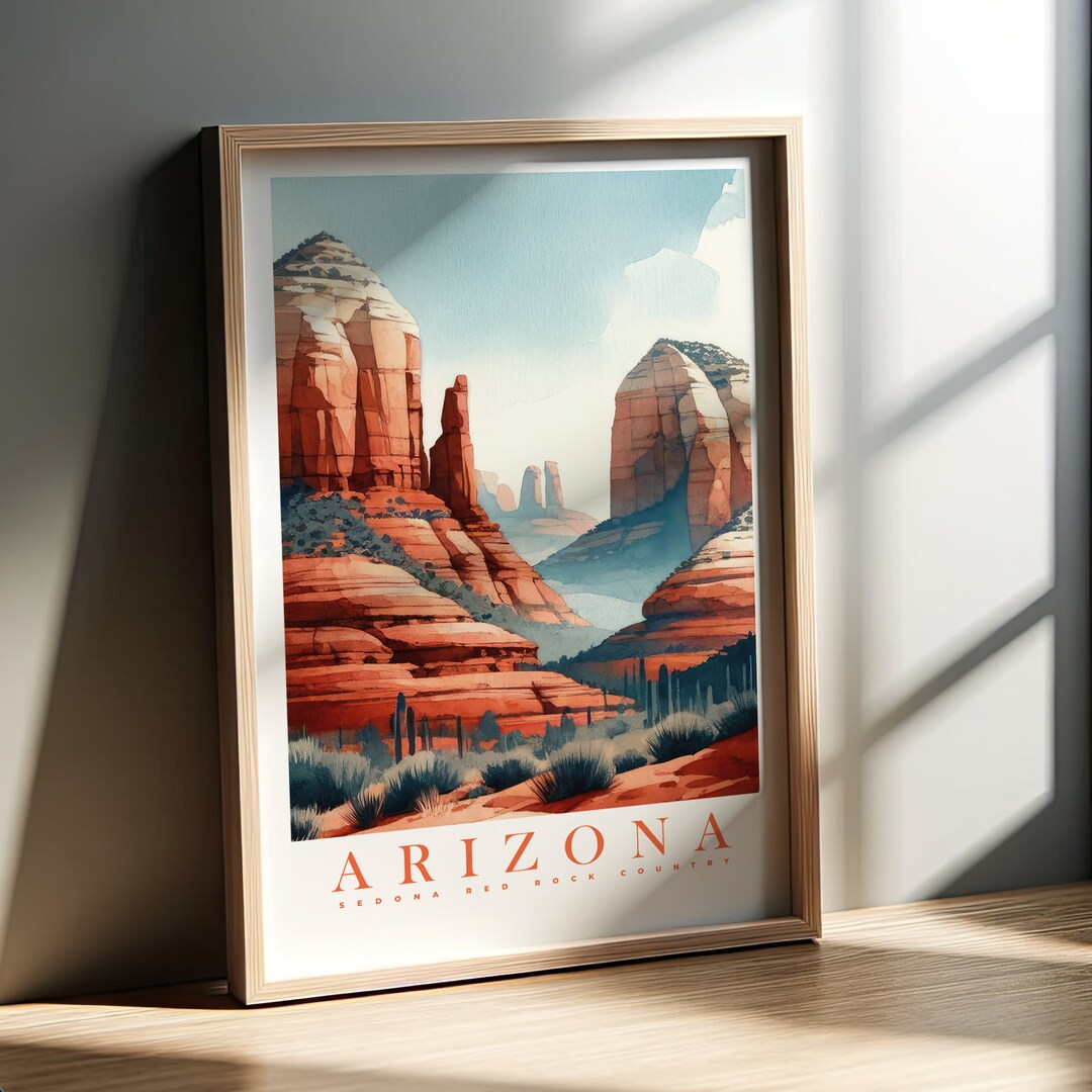 Arizona Watercolor Print | Sedona Red Rocks | 50 US States Collection ...