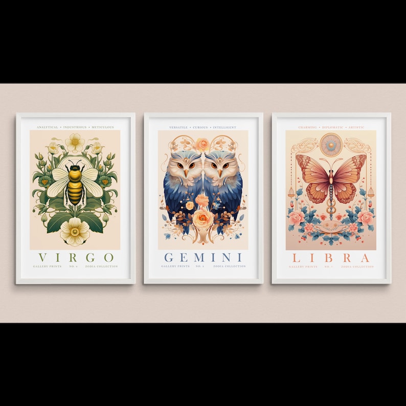 12 Signs of the Zodiac Gallery Wall Set, All 12 Horoscopes Bundle ...