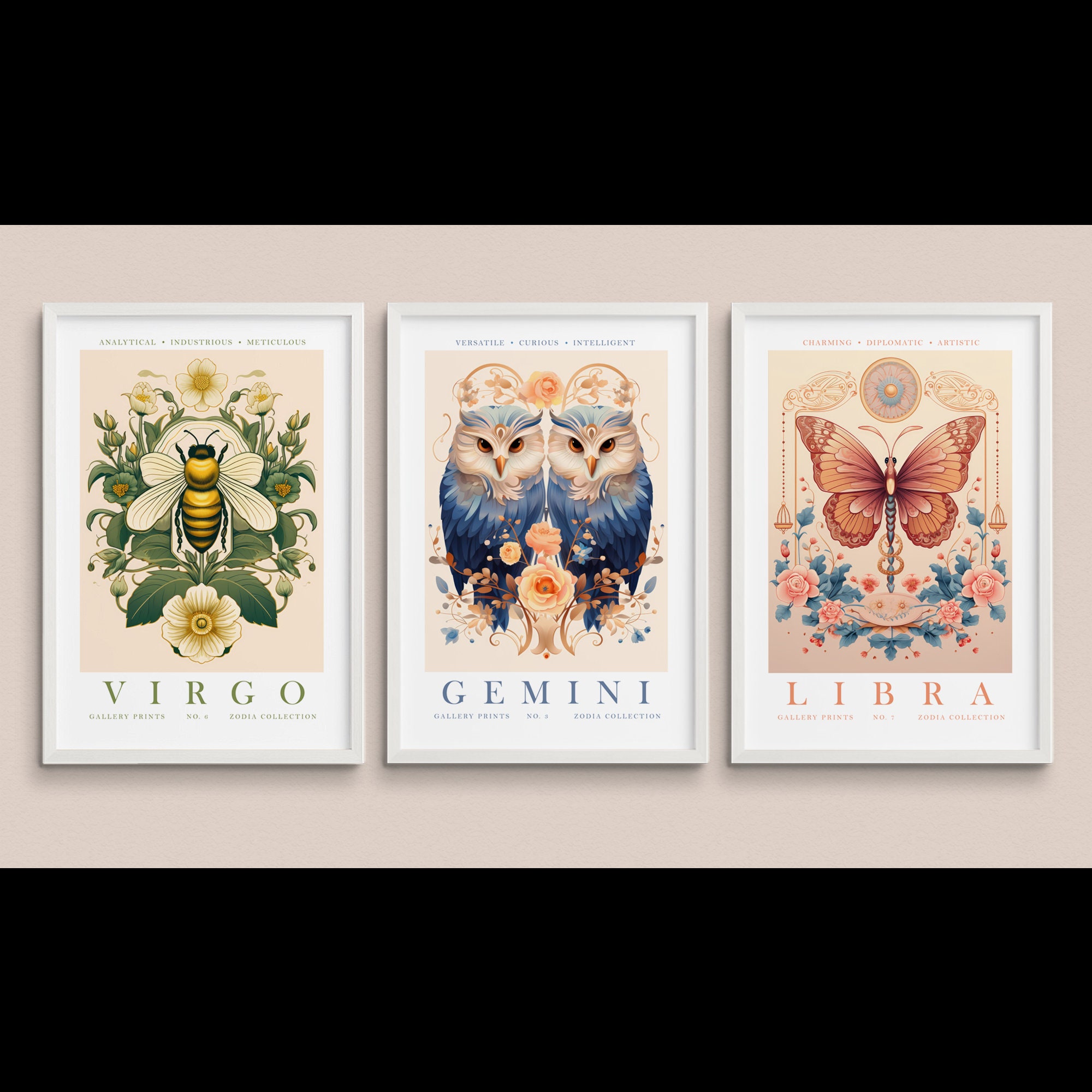 12 Signs of the Zodiac Gallery Wall Set, All 12 Horoscopes Bundle ...