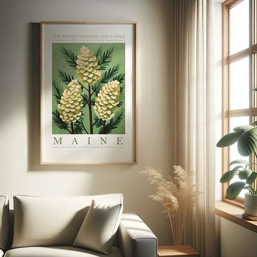 Maine State Flower Print | White Pinecone | Flower Prints | Trendy ...