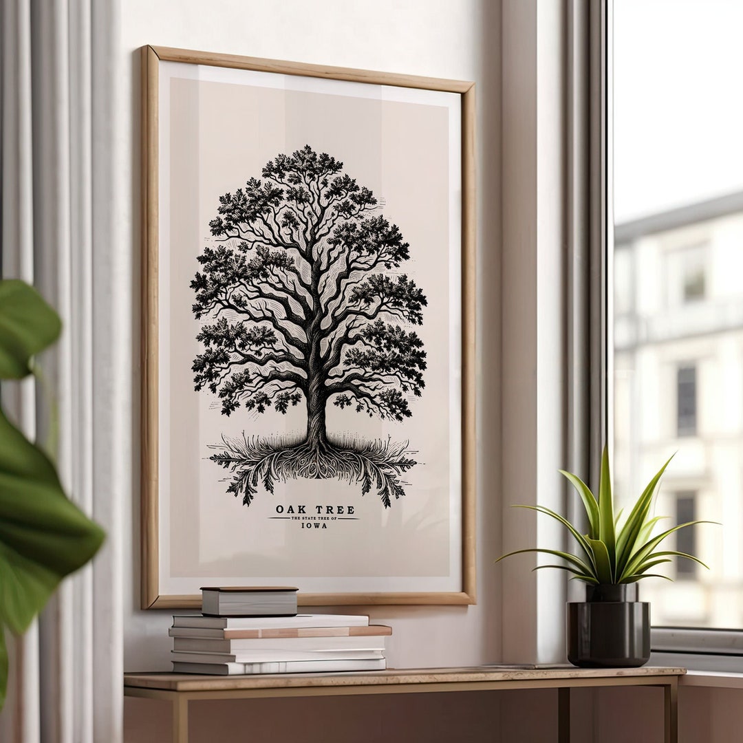 Iowa State Tree | Oak Tree | Vintage Sketch | Tree Poster | Tree Print ...