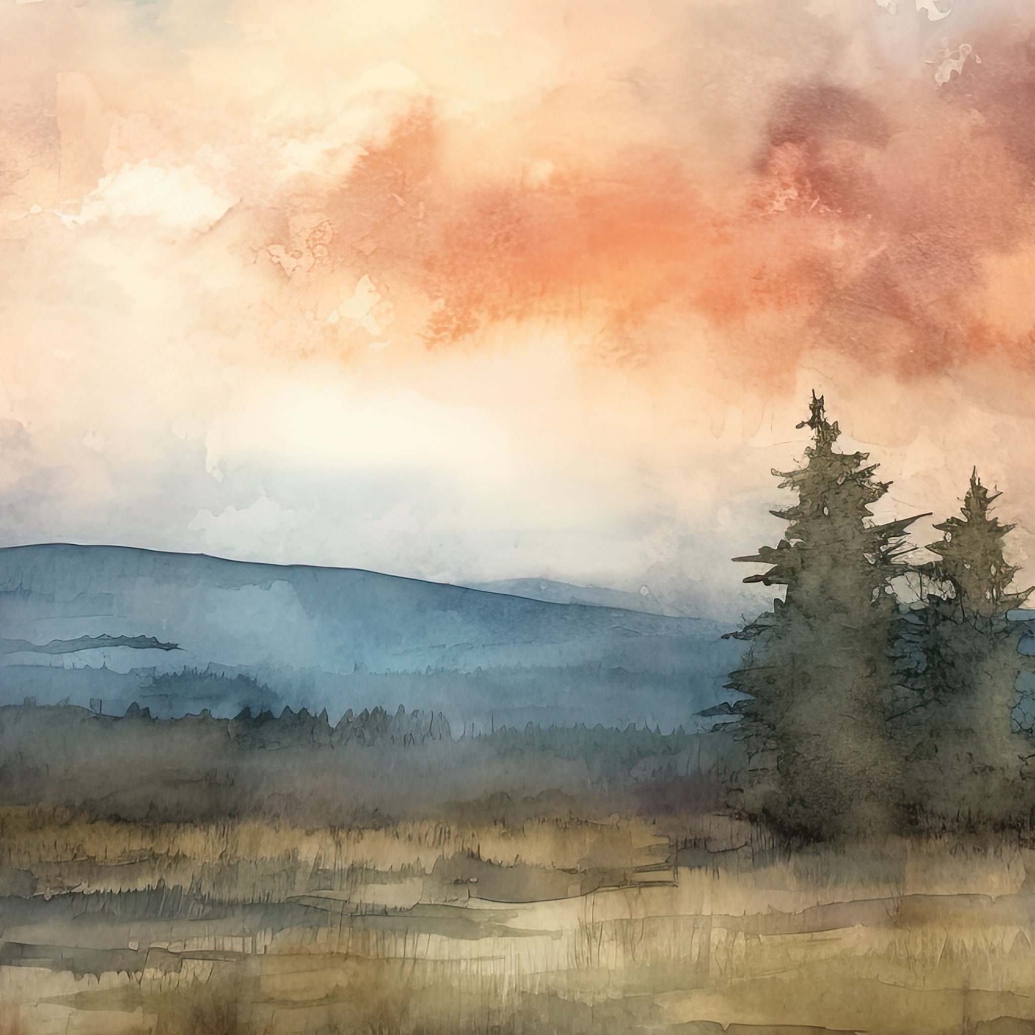 Printable Watercolor Skyscape Artwork, Skyscape, Instant Digital ...