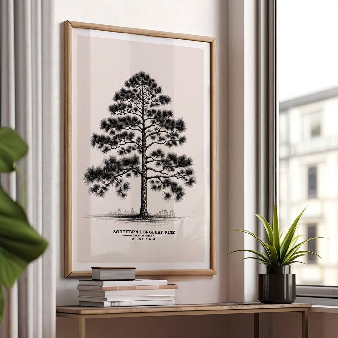 Alabama State Tree Southern Longleaf Pine Vintage Sketch Tree Poster ...