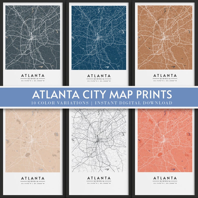 Atlanta City Map | 10 Color Variations | City Map Prints | Instant ...