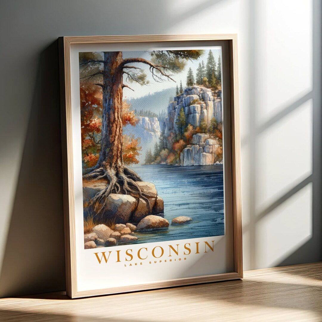 Wisconsin Watercolor Print | Lake Superior | 50 US States Collection ...