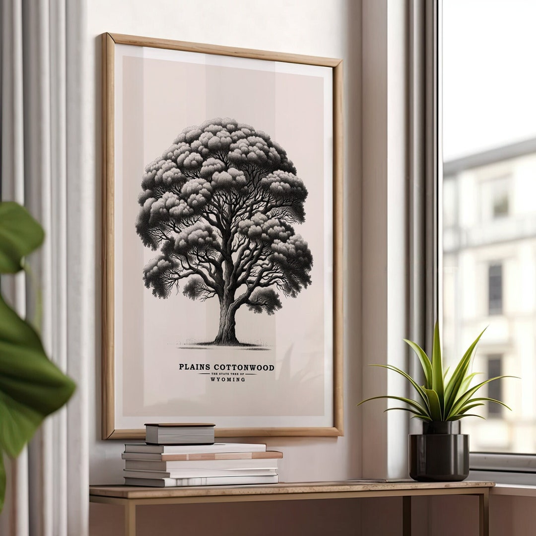 Wyoming State Tree | Plains Cottonwood | Vintage Sketch | Tree Poster ...