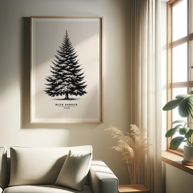 Utah State Tree Blue Spruce Vintage Sketch Tree Poster Tree Print ...