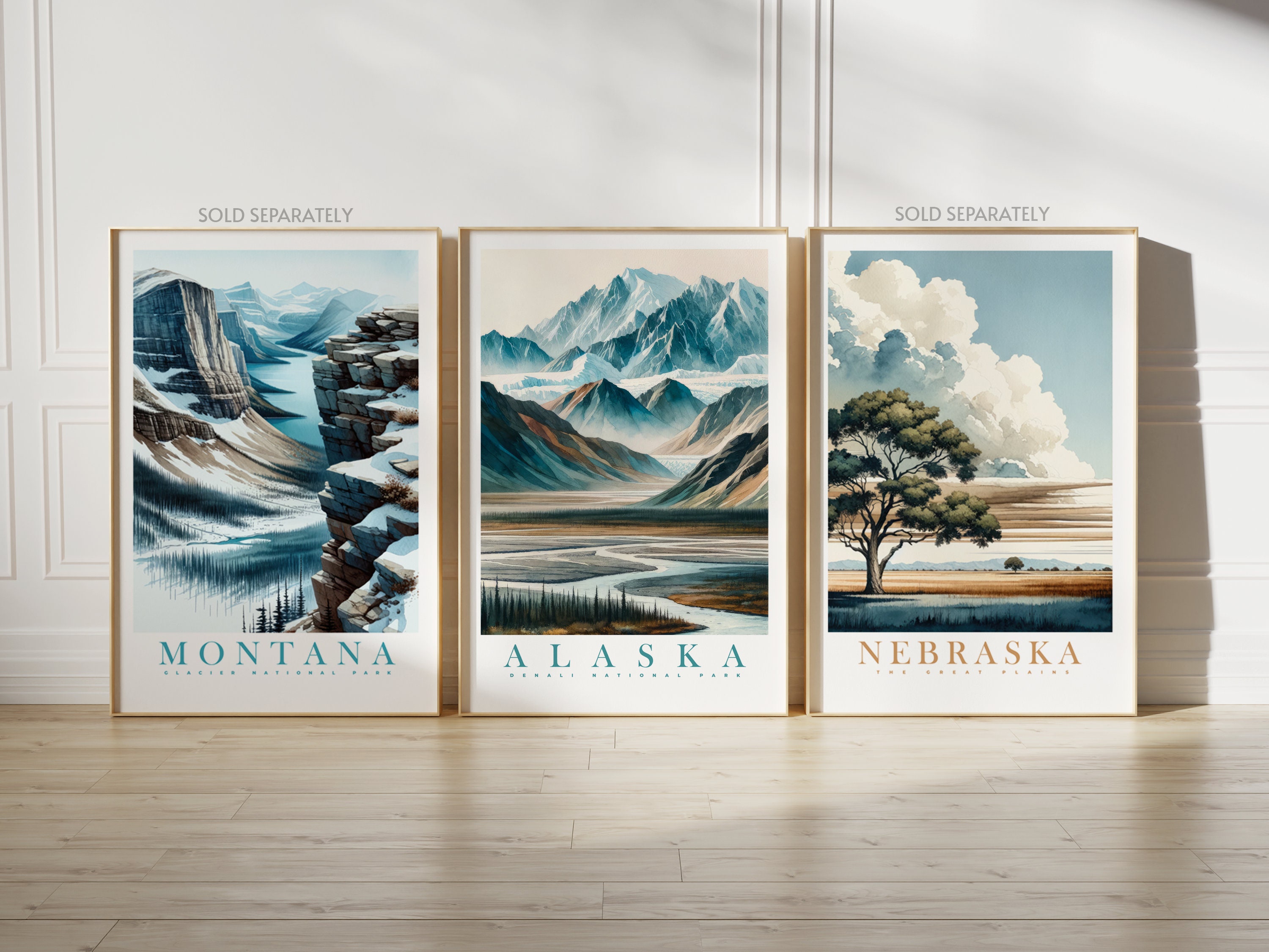 Alaska Watercolor Print Denali National Park 50 US States Collection ...