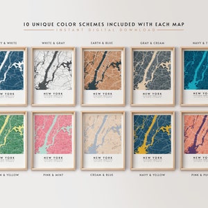 New York City Map | 10 Color Variations | City Map Prints | Instant ...